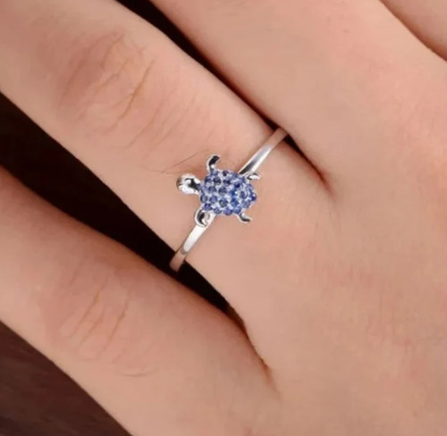 Natural Tanzanite Promise Sea Turtle Unique Ring Animal lover Good Luck ...