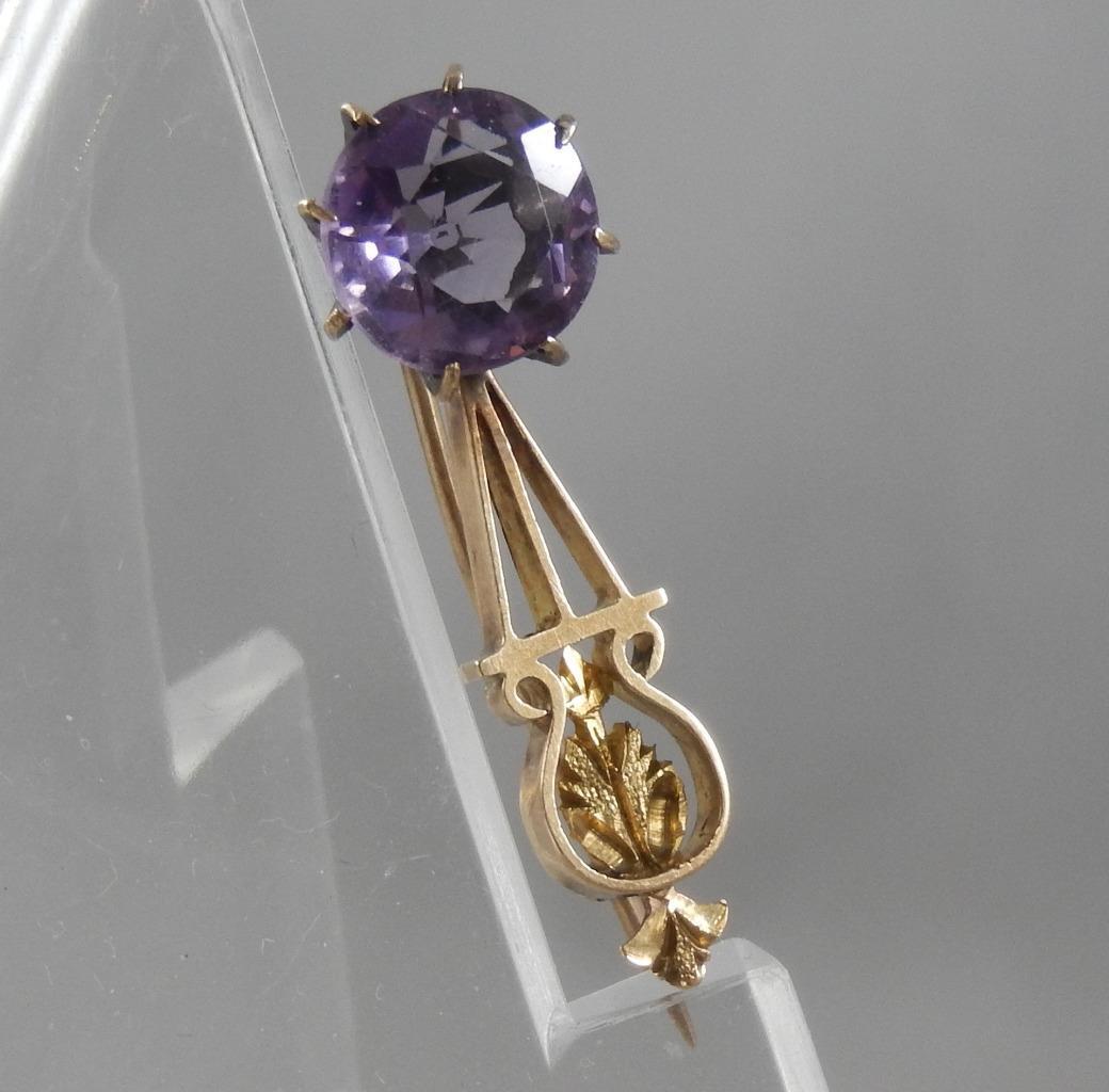 Antique Victorian 10 Karat Rose Gold Amethyst Pin 10K… - Gem