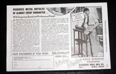 1935 OLD MAGAZINE PRINT AD, GLASCOCK CO, METAL MASTER HOME WORK SHOP ...