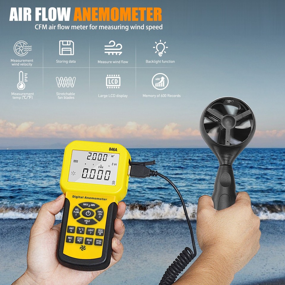 Digital Pro Air Flow Anemometer HVAC Wind Speed Meter CFM Velocity Temp ...