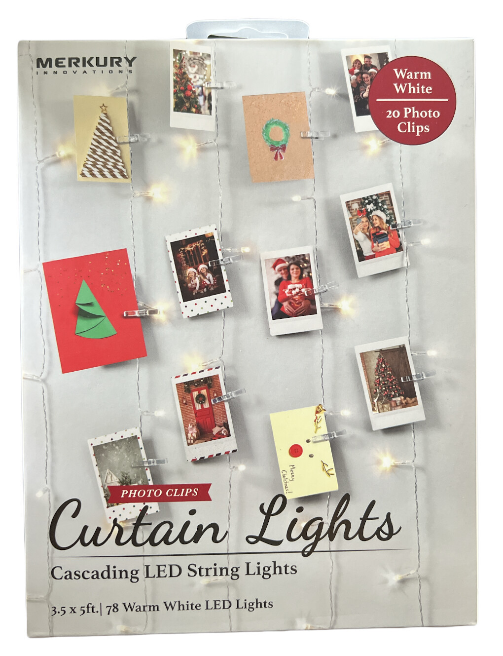 Merkury 20 Photo Clips Curtain Lights Cascading LED String Lights ...
