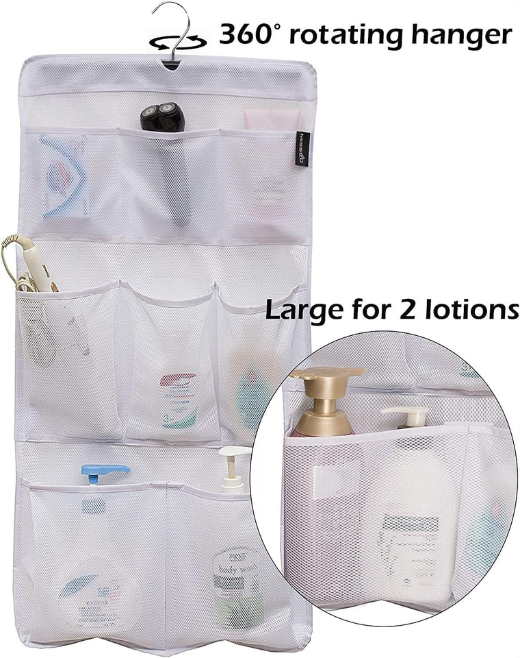 8 Pockets Mesh Shower Organizer Hanging Caddy with Rotating Hanger ...