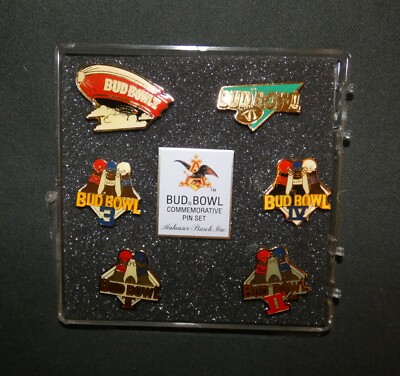 Original Anheuser-Busch (Budweiser) Bud Bowl I-VI Commemorative Pin Set ...