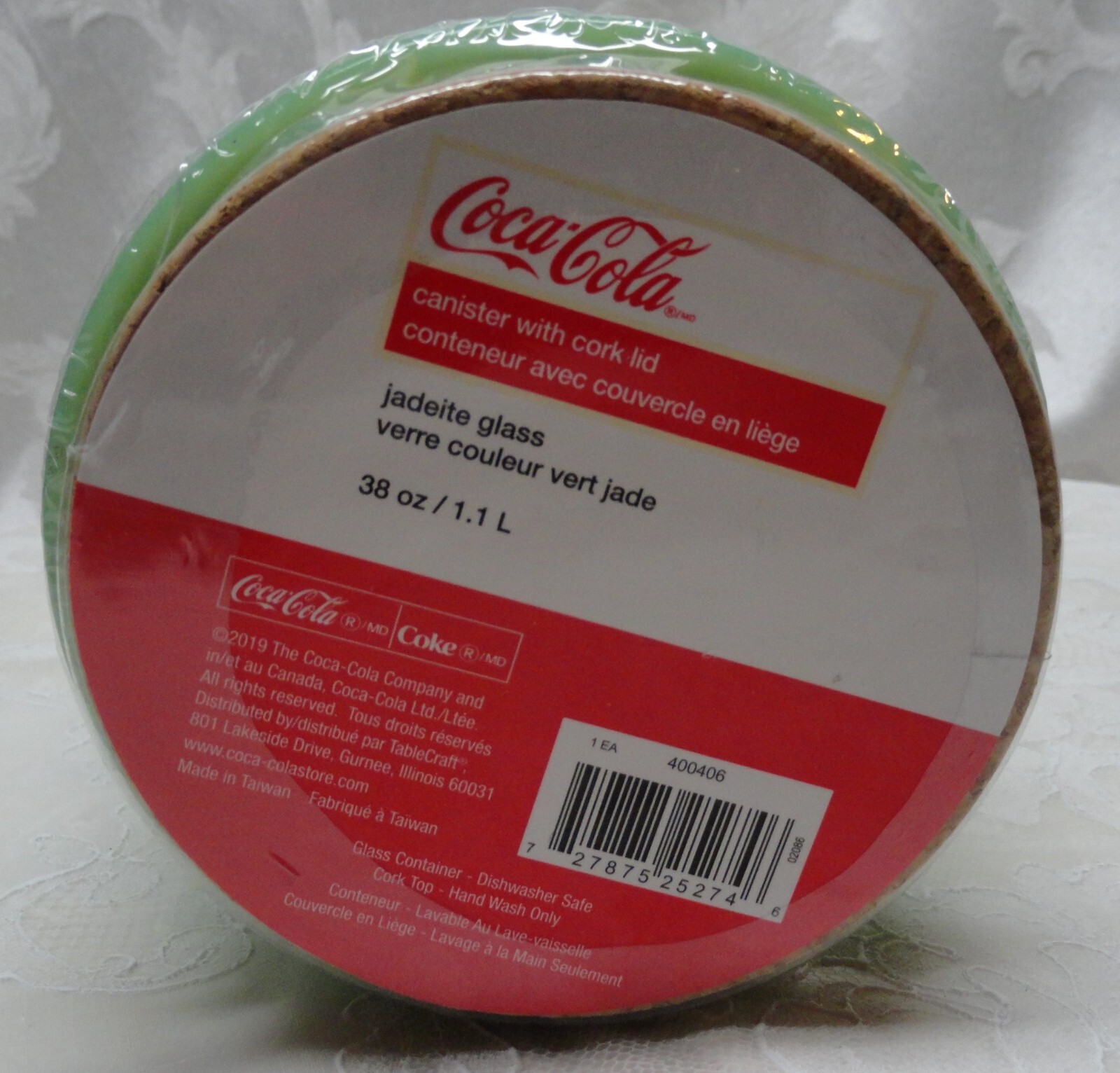 NEW 2019 TableCraft Coca-Cola Jadeite Glass 38oz Canister w Lid Coke ...
