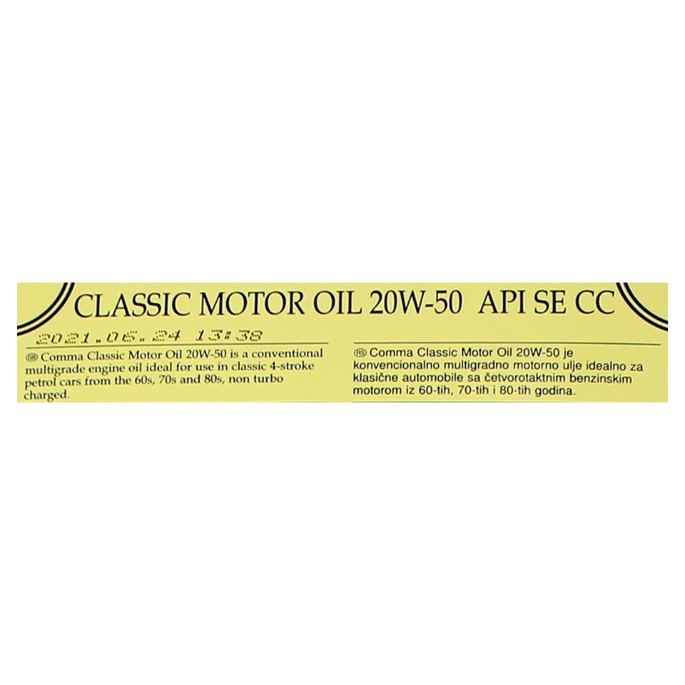 Comma Classic 20W-50 Motor Oil API SE CC 20w50 Car Engine Mineral 5L 5 ...