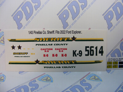 Pinellas County FL Sheriff 1/43 Water Slide Decals Fits 2022 Motormax ...