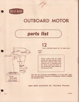 West Bend Outboard Motor Parts List 12 HP Model 12801 1957 | eBay