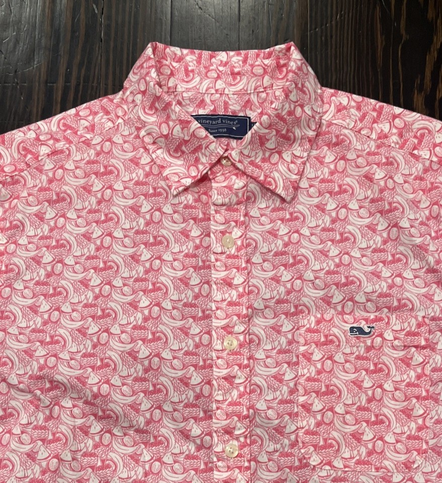 Vineyard Vines Short Sleeve Button Down Shirt Men’s Medium Pink White ...