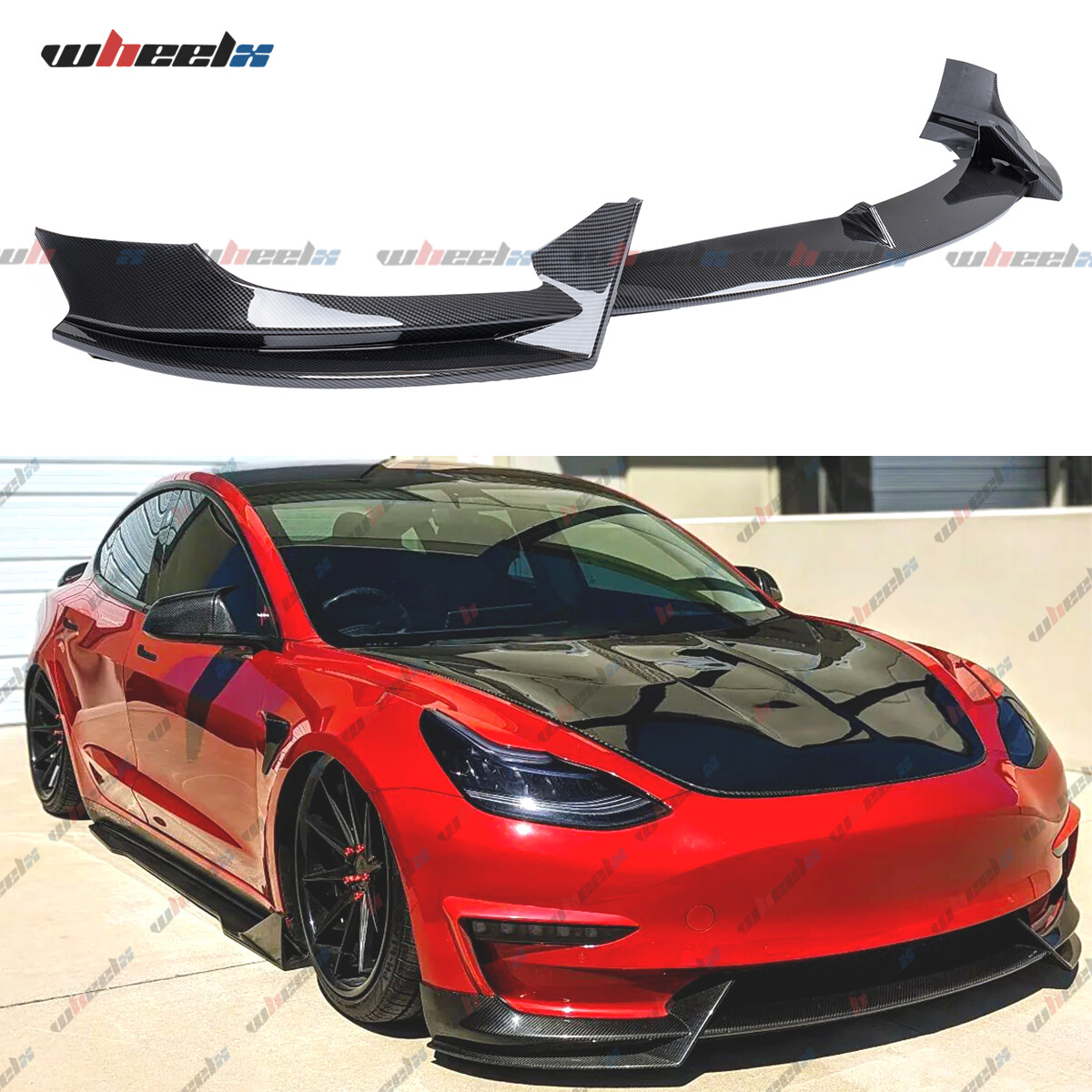 For Tesla Model 3 17-2023 V Style Carbon Fiber Front Bumper Lip ...
