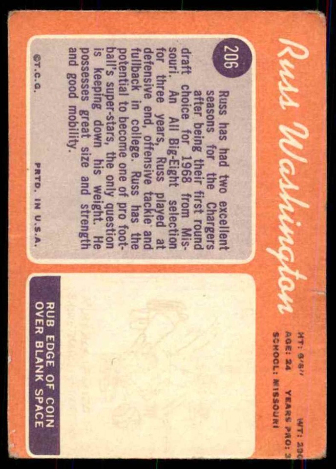 1970 Topps Russ Washington RC RC #206 | eBay