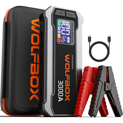 WOLFBOX 3000A JUMP STARTER CAR BATTERY BOOSTER BOX POWER BANK with LED ...