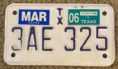 Texas 2006 MOTORCYCLE License Plate - HIGH QUALITY # 3AE 325 | eBay
