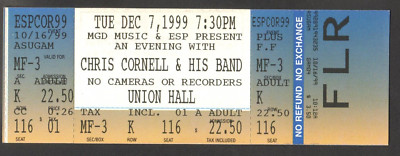 CHRIS CORNELL UNUSED FULL CONCERT TICKET NOT STUB 12/7/99 UNION HALL ...