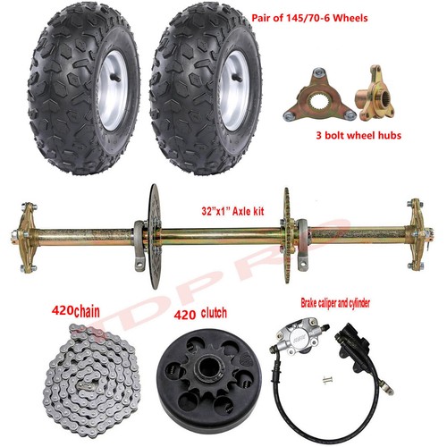 810mm ATV Quad Go Kart Rear Axle Kit & Brake, 420 Sprocket & Clutch , 6 ...
