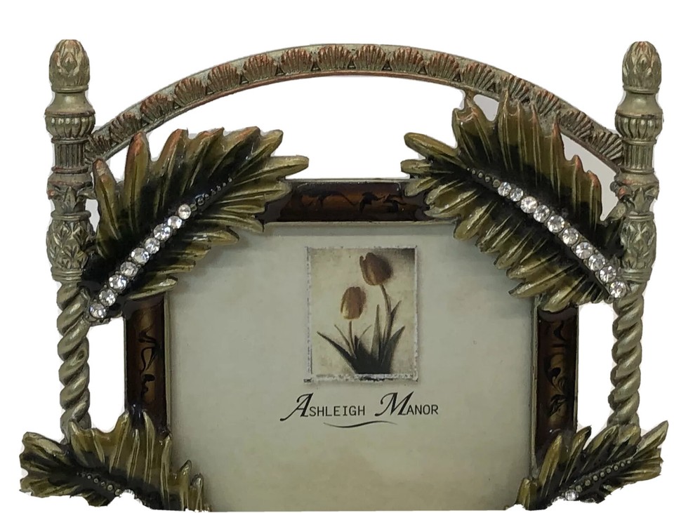 Ashleigh Manor Palm Fronds Rhinestones Heavy Pewter Picture Frame 3”x3 ...