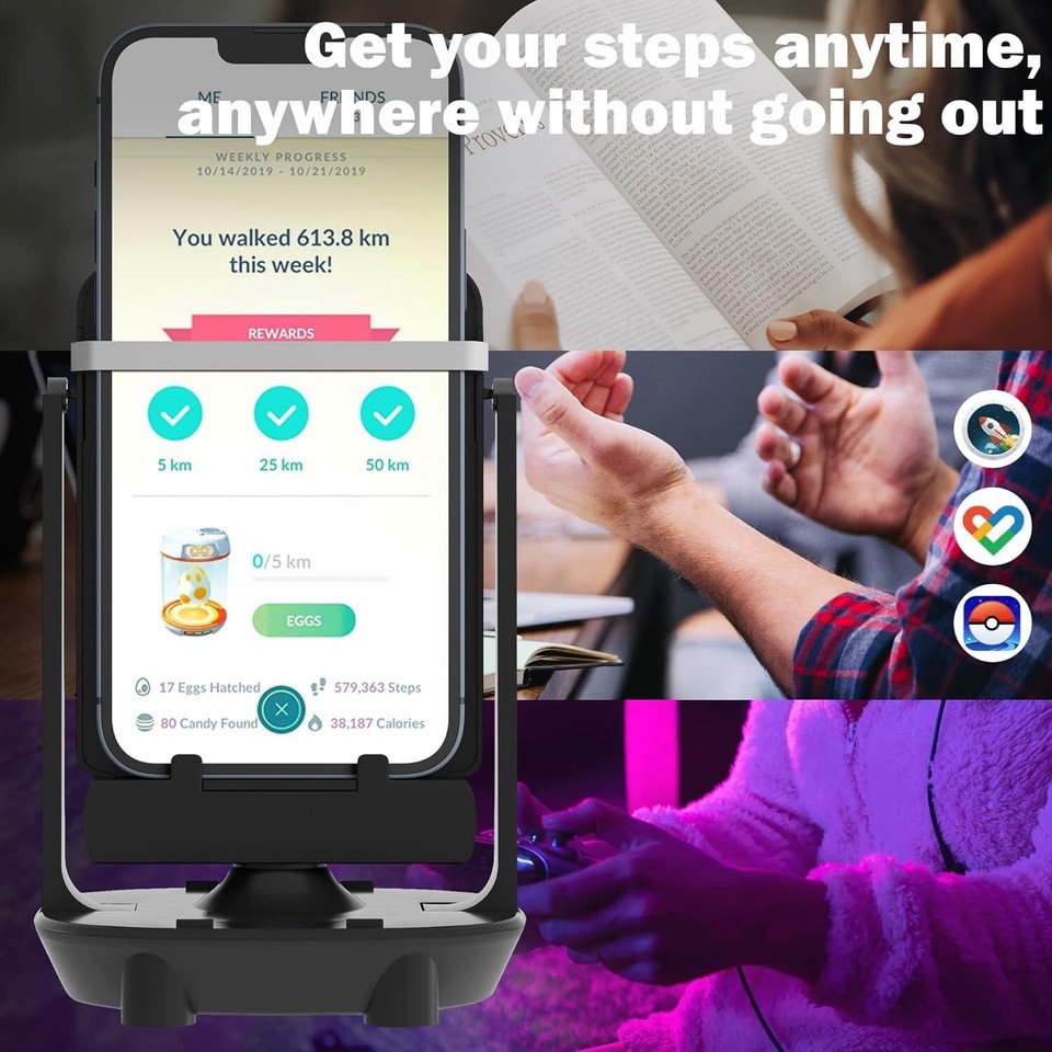 Black Pokémon GO Step Counter with Dual Phone Holder for Easy Fitness ...