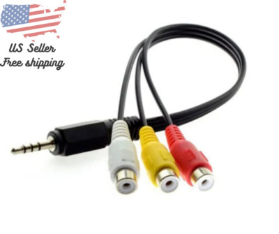3.5mm Aux Male to 3-RCA Female AV Component Adapter Cable audio video ...