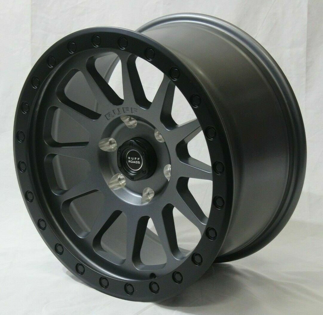 18"x9J 4x4 RUFF ROADS Wheels Gunmetal/BLK -14 offset TUFF Set of 4 Fits ...