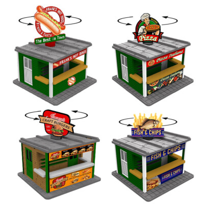 O Scale Economy Pack - 4 Fast Food Stands w/Rotating Banners for Model ...