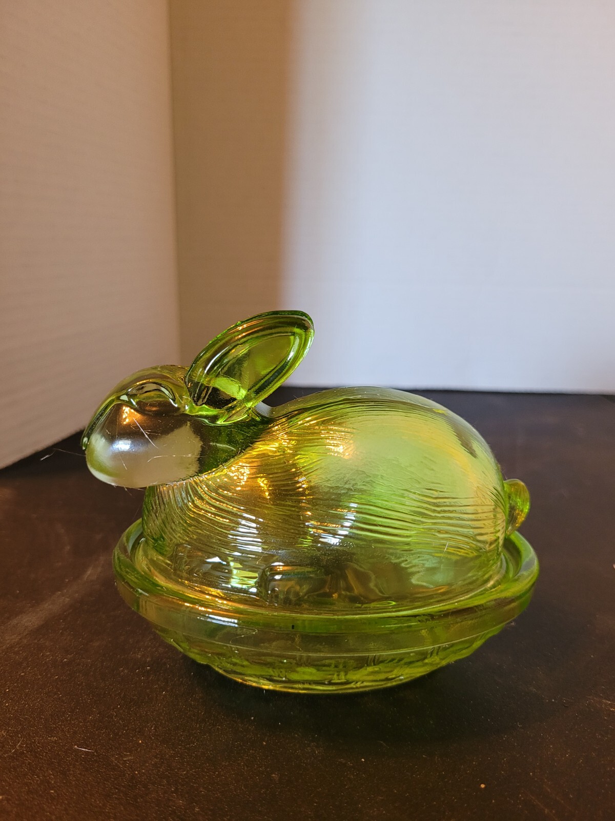 Vintage Light Green Glass Rabbit On Nest Covered Candy Dish Awesome for ...