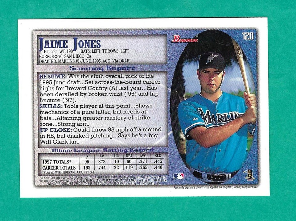 1998 Bowman Baseball - Jaime Jones #120 Marlins Rookie | eBay