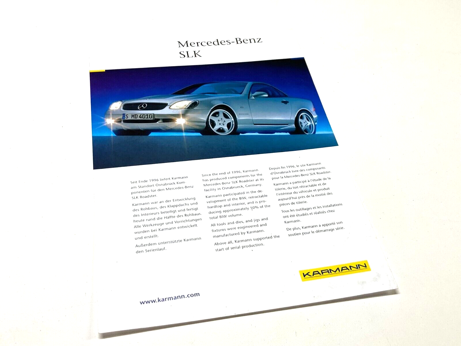 1996-2004 Karmann Mercedes-Benz SLK Convertible R170 Information Sheet Brochure | eBay