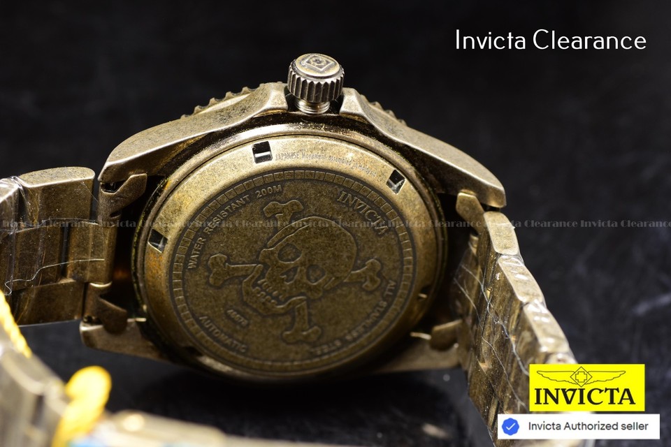 RARE Invicta Pro Diver Automatic SKULL Men's Antique Gold SS Watch ...