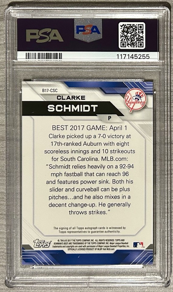 2017 Bowman's Best Clarke Schmidt Auto PSA 9 Rookie RC | eBay