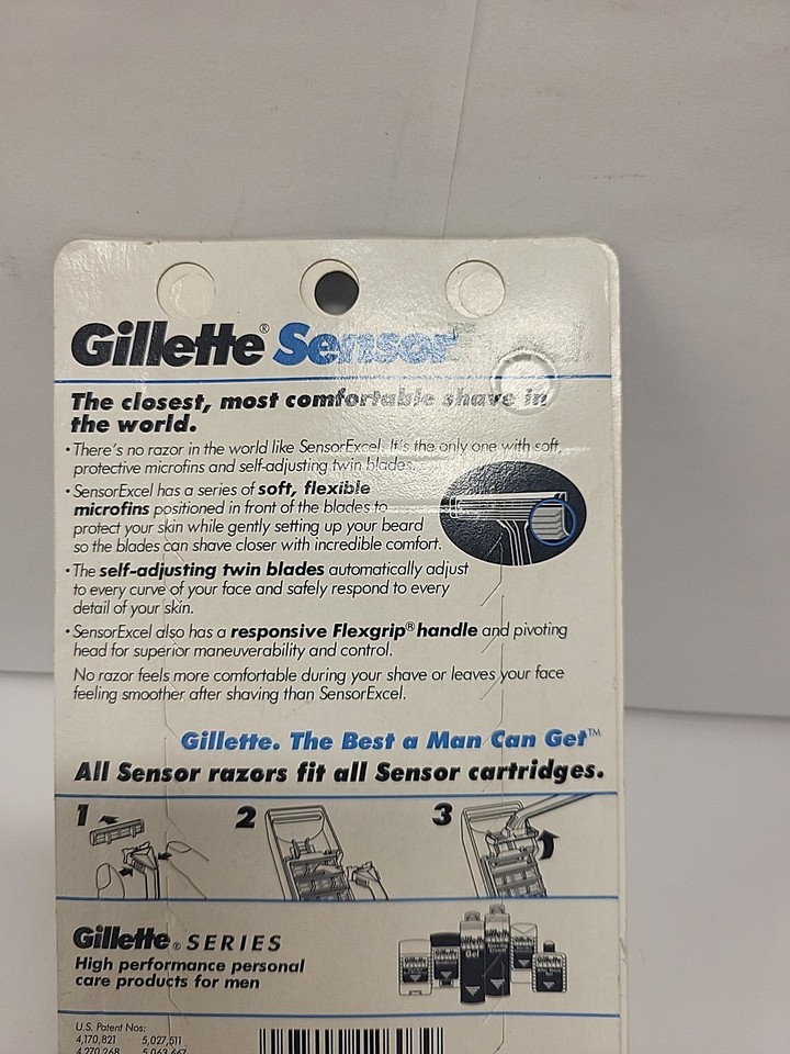 Original Sealed Gillette Sensor Excel Metal Handle NOS With 2 Razor ...