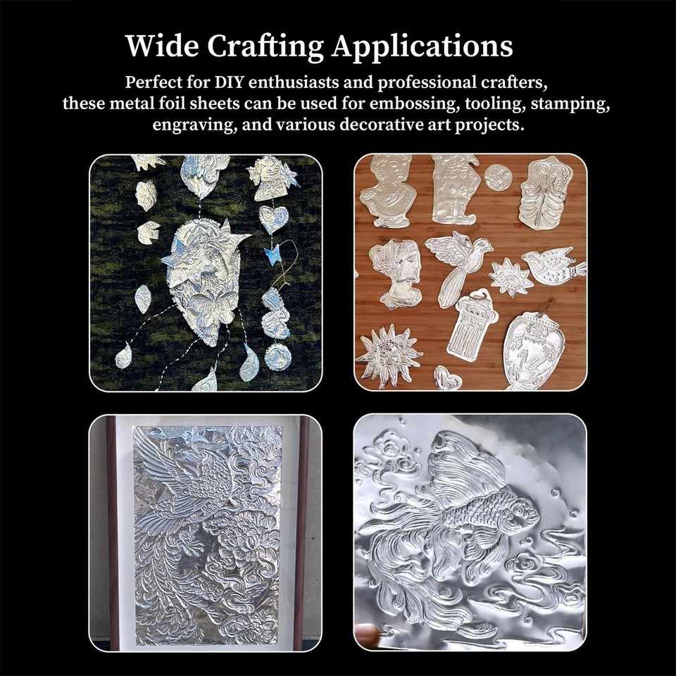 DIY Foil Paper For Crafts Metal Embossing Art Kit Silver Shimmer Silver ...
