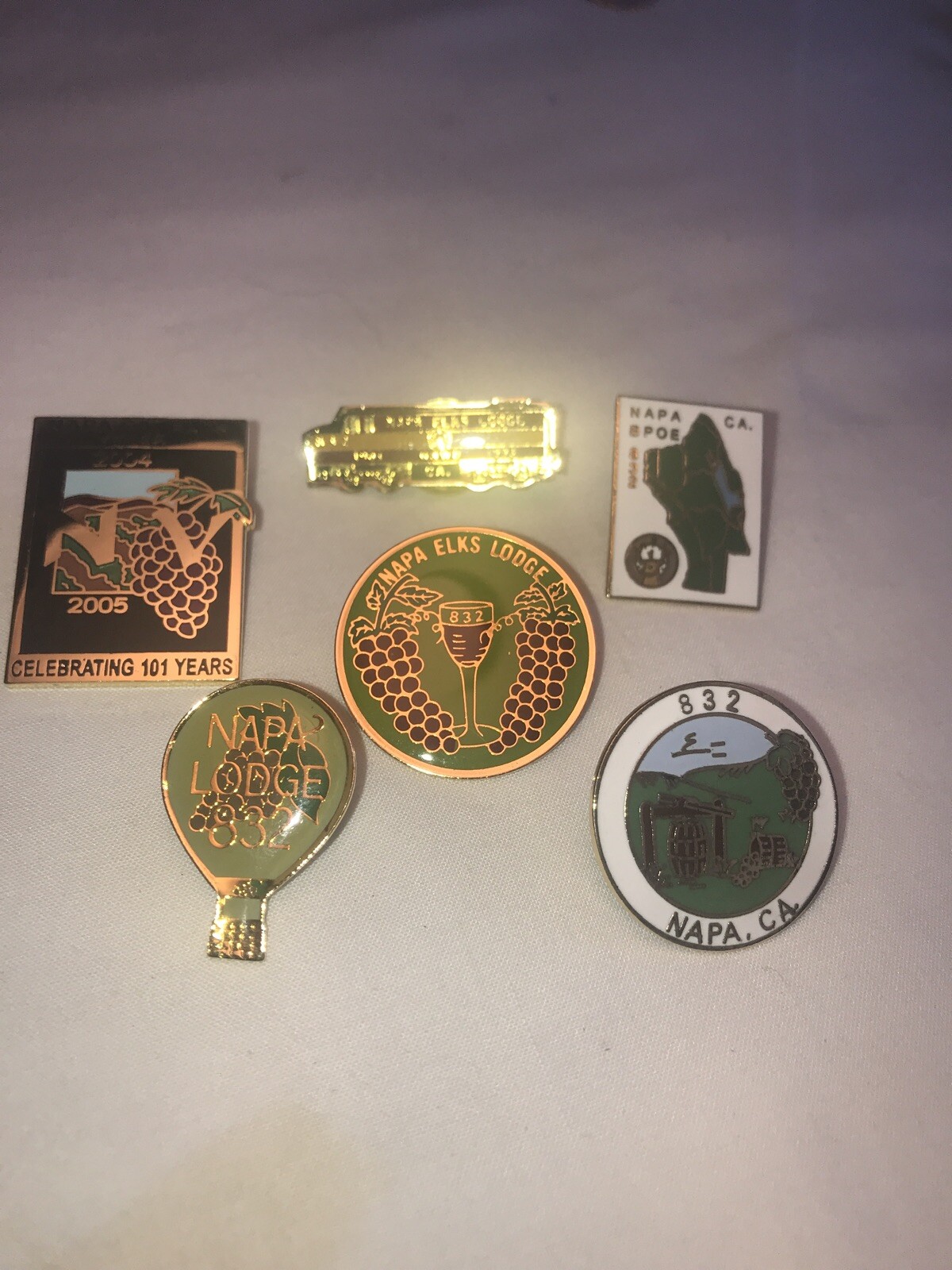 (6) BPOE Elk Pins for Elks Lodge #832, Napa, California, Includes a 101 ...