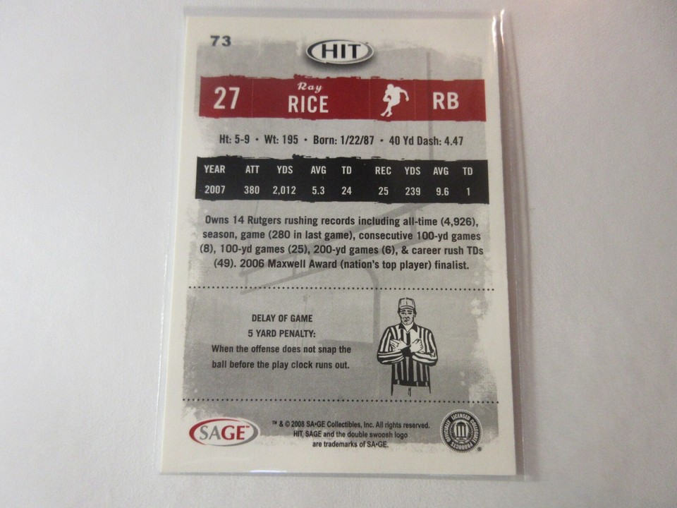 2008 Sage Hit Ray Rice Rookie | eBay