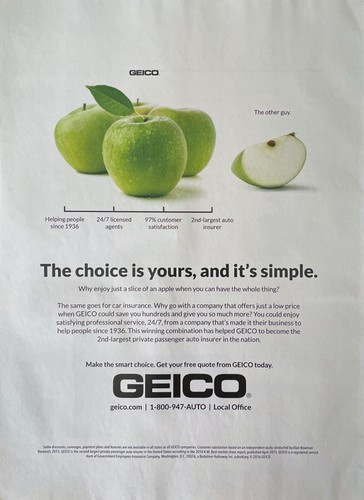 2016 Geico Auto Insurance Green Apple Magazine Print Ad Advertisement ...