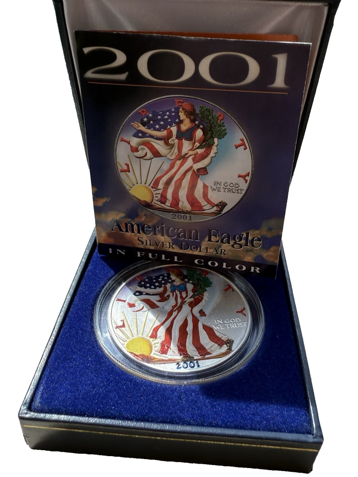 2001 American Silver Eagle Colorized-1oz .999 Fine Silver W/ COA & BOX | eBay