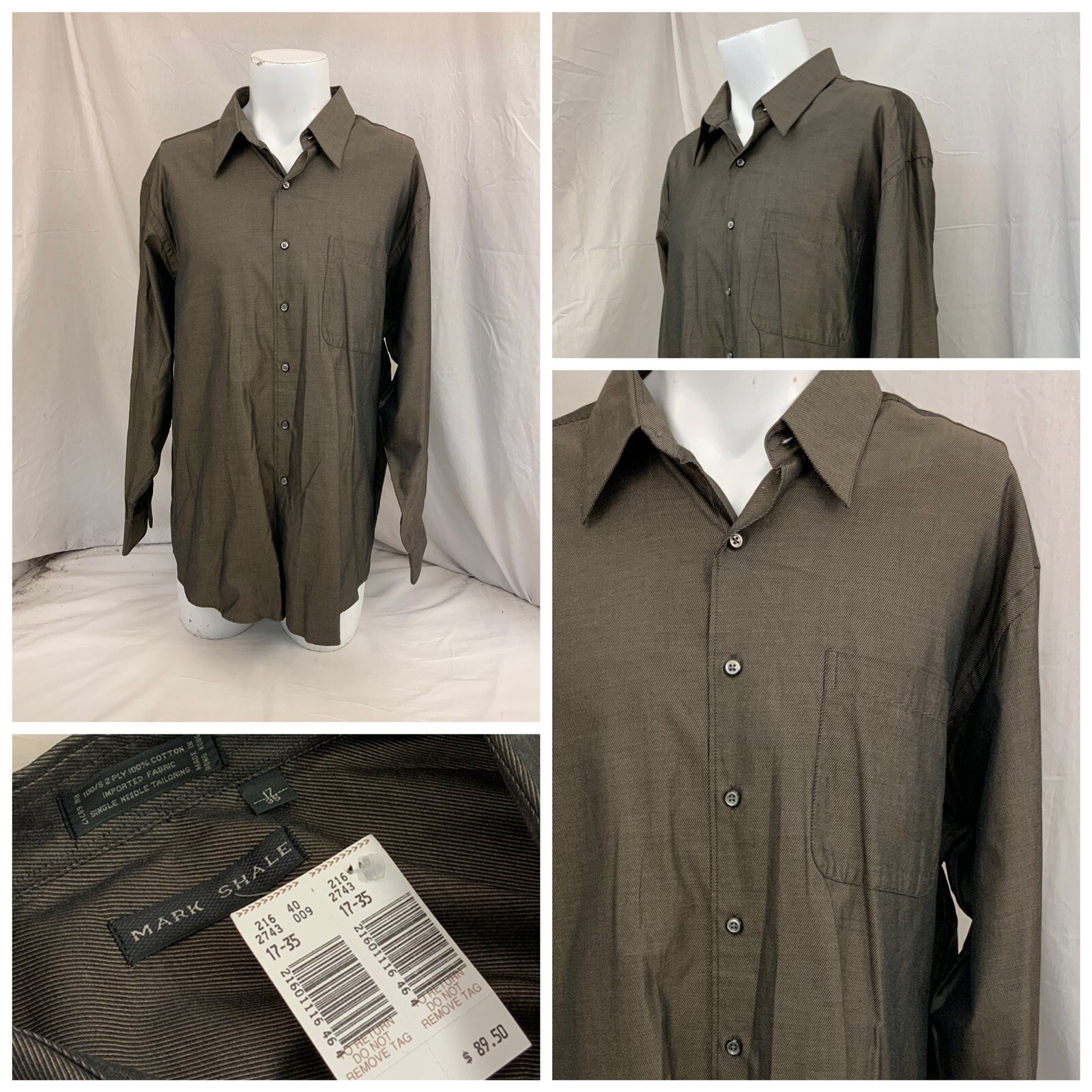 Mark Shale Dress Shirt 17 35 Gold Stripe 100% Cotton Hong Kong NWT $90 ...