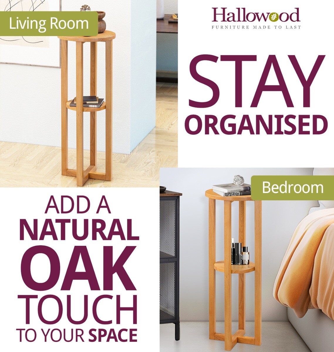 Round Plant Stand, Slim Tall Side Table, Wood Storage Tower Shelf in ...