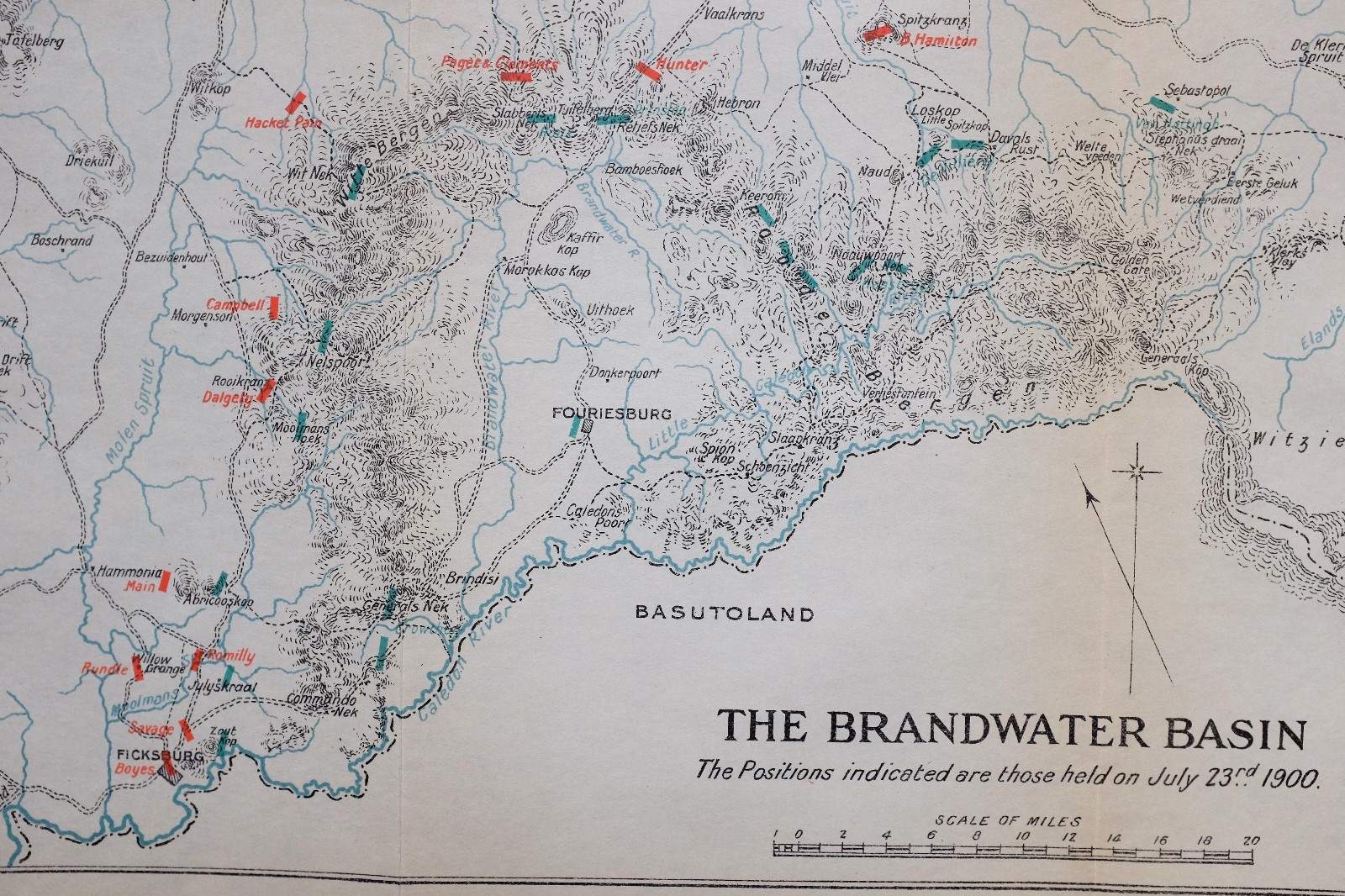 BOER WAR ERA MAP/BATTLE PLAN BRANDWATER BASIN POSITIONS JUL 23rd 1900 ...