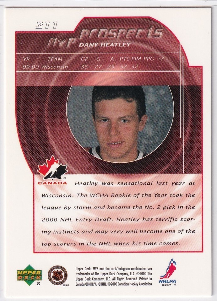2000-01 Upper Deck MVP Prospects #211 Dany Heatley RC - Team CANADA | eBay