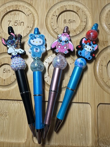 Set Of 4 Beaded Ballpoint Black Ink Pens Handmade Stitch Angel Hello ...