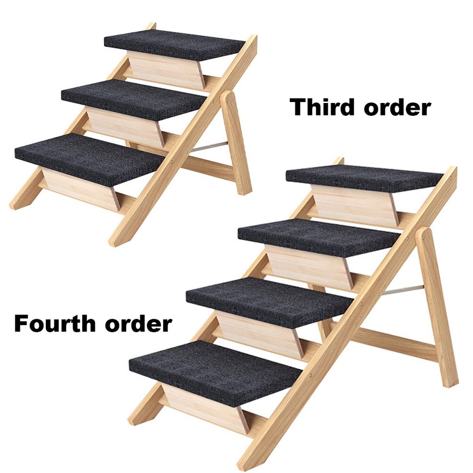 Wooden Pet Stairs/Pet Step with 3/4 Steps 2-in-1 Foldable Dog Stair ...