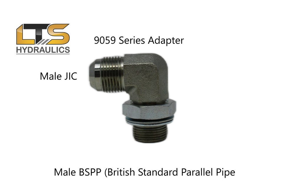 3/8" Male JIC x 1/2" Male BSPP British Parallel Pipe 90° Adapter 9059 ...