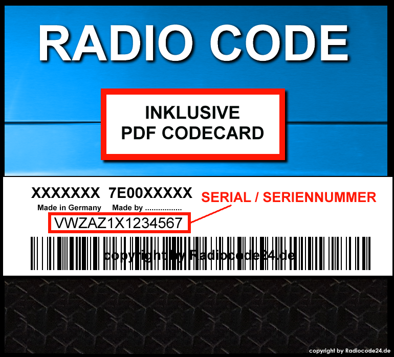 Radio Code passend für VW Technisat ULVWMP3 ULVWCD RCD315 MIB STD2 ...