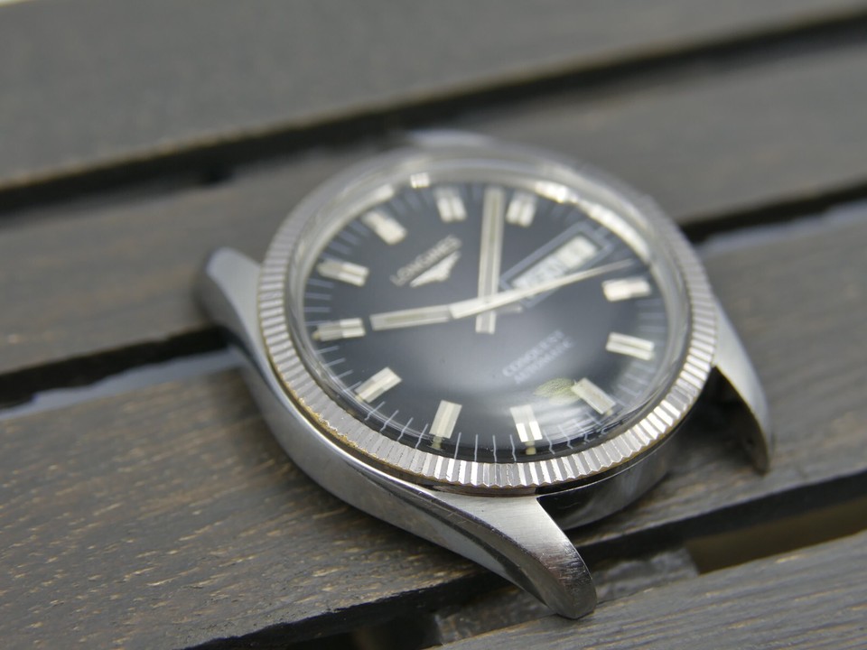 70s vintage mens Longines Conquest 1567-1 / 7971 automatic L636.1 black ...