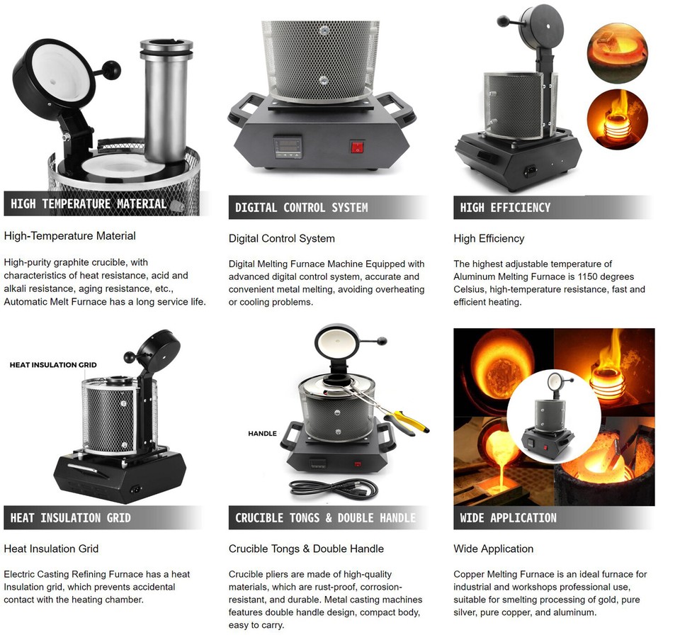 3KG Automatic Melting Furnace Kiln Digital Control 110V Gold Graphite ...