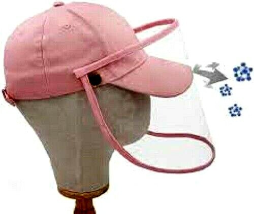 NWT PINK COTTON BASEBALL CAP WITH SNAP ON FACE SHIELD MASK ONE SIZE ...
