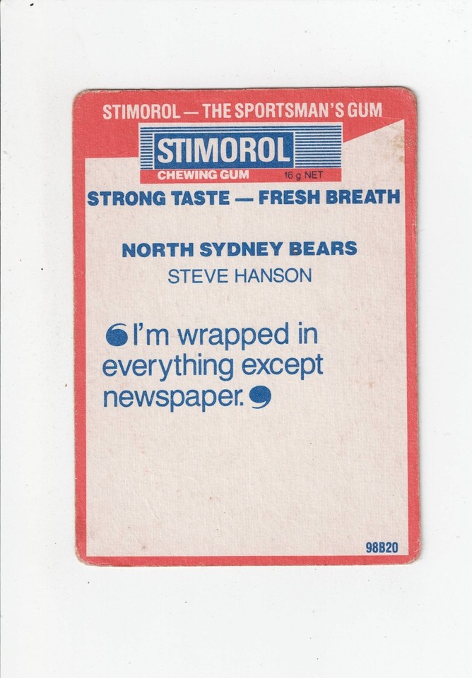 1990 Stimorol Rugby League Steve Hanson #99 (North Sydney Bears) | eBay ...