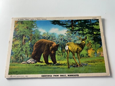 Deer and Bear Greetings from Emily Minnesota Postcard | eBay