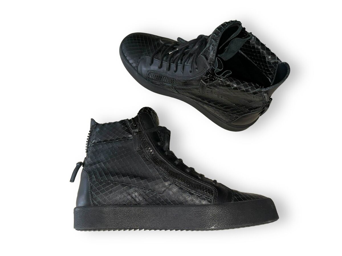 GIUSEPPE ZANOTTI High Top Leather Lace-Up Sneakers All Black GIUSEPPE ZANOTTI High Top Leather Lace-Up Sneakers All Black