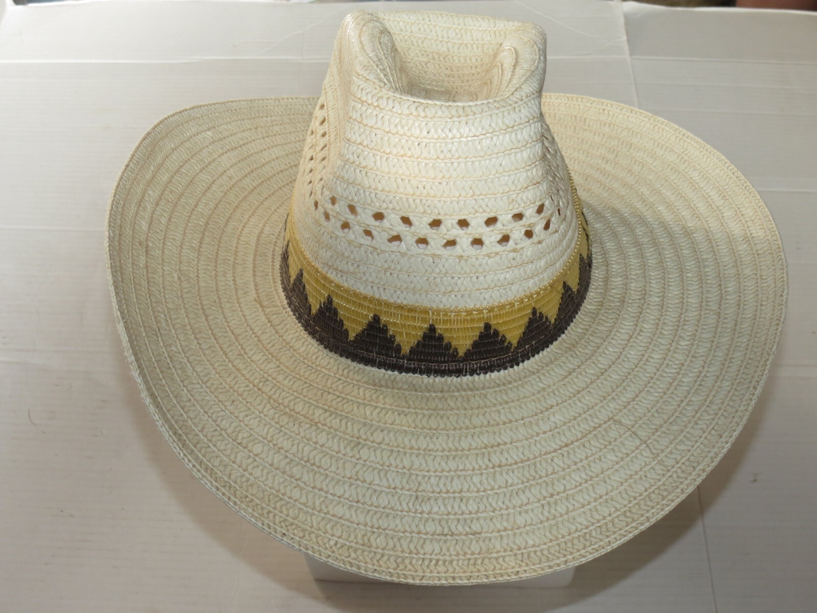 Vintage Woven Straw Cowboy Hat Embroidered Band Size … - Gem