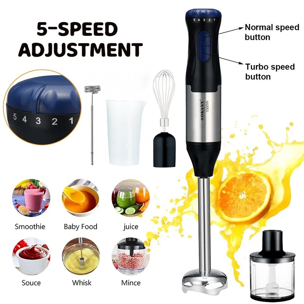 1000W 4 in1 5 Speeds Immersion Multi-Purpose Stick Hand Blender Heavy ...
